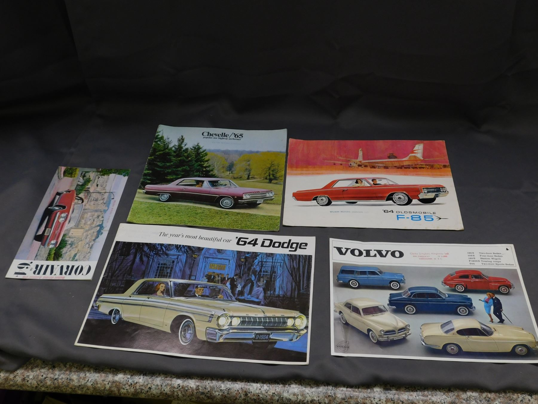 5 Original Dealer Vintage Car Brochures