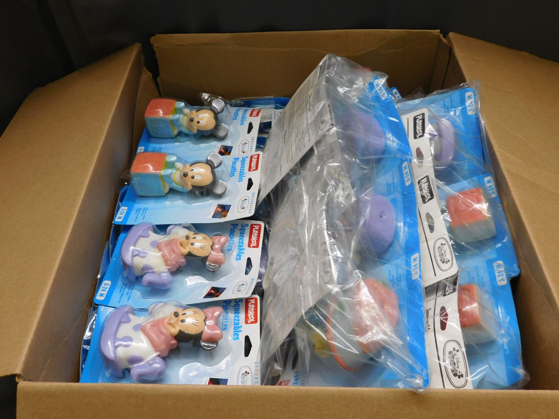 Box of 60 Playskool Disney Toys Squeezeable Minnie, Micky, Donald,