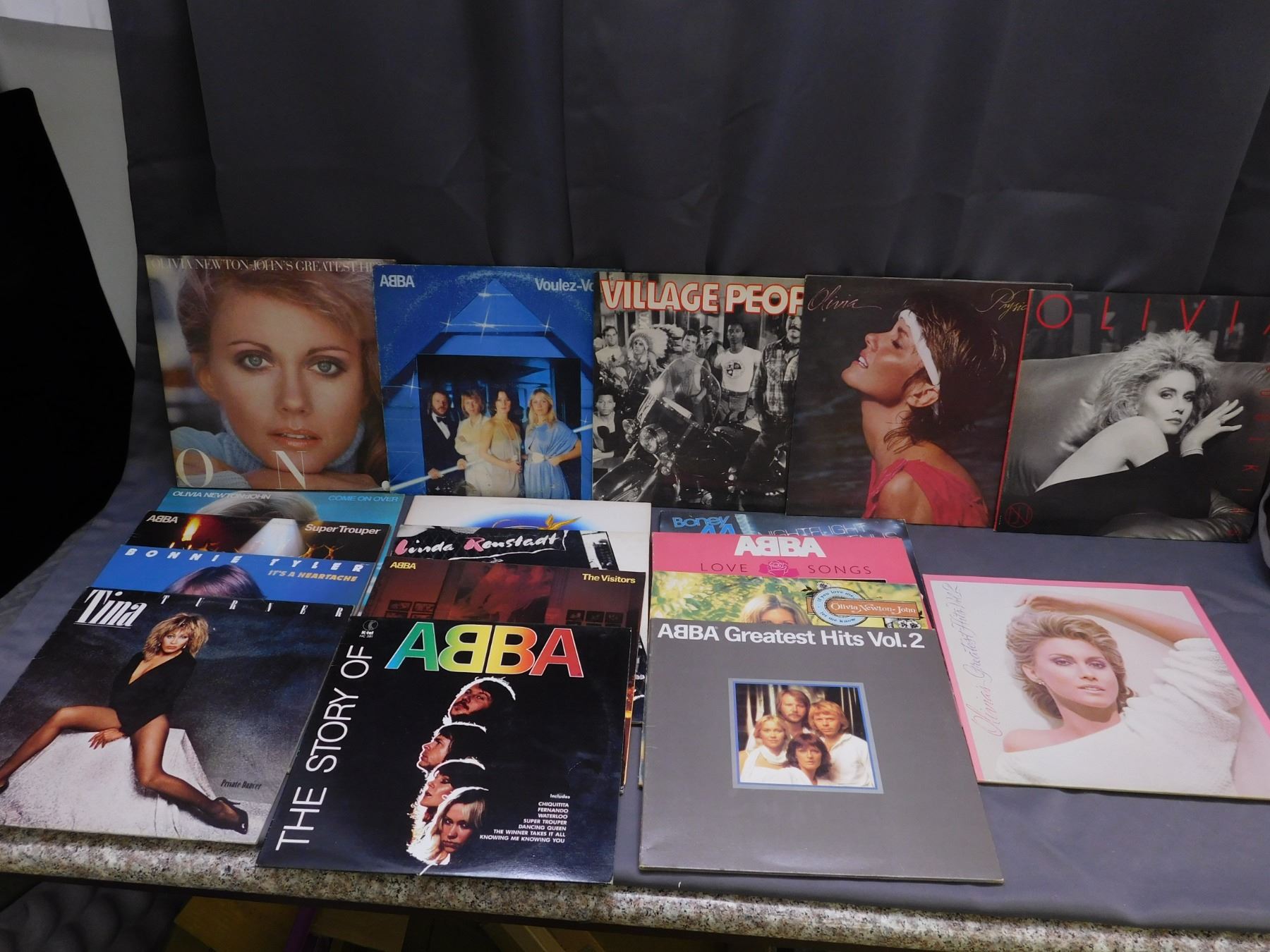 Lot of Assorted Vinyl Records LPs 70s Pop ABBA, Olivia, Village People, Etc