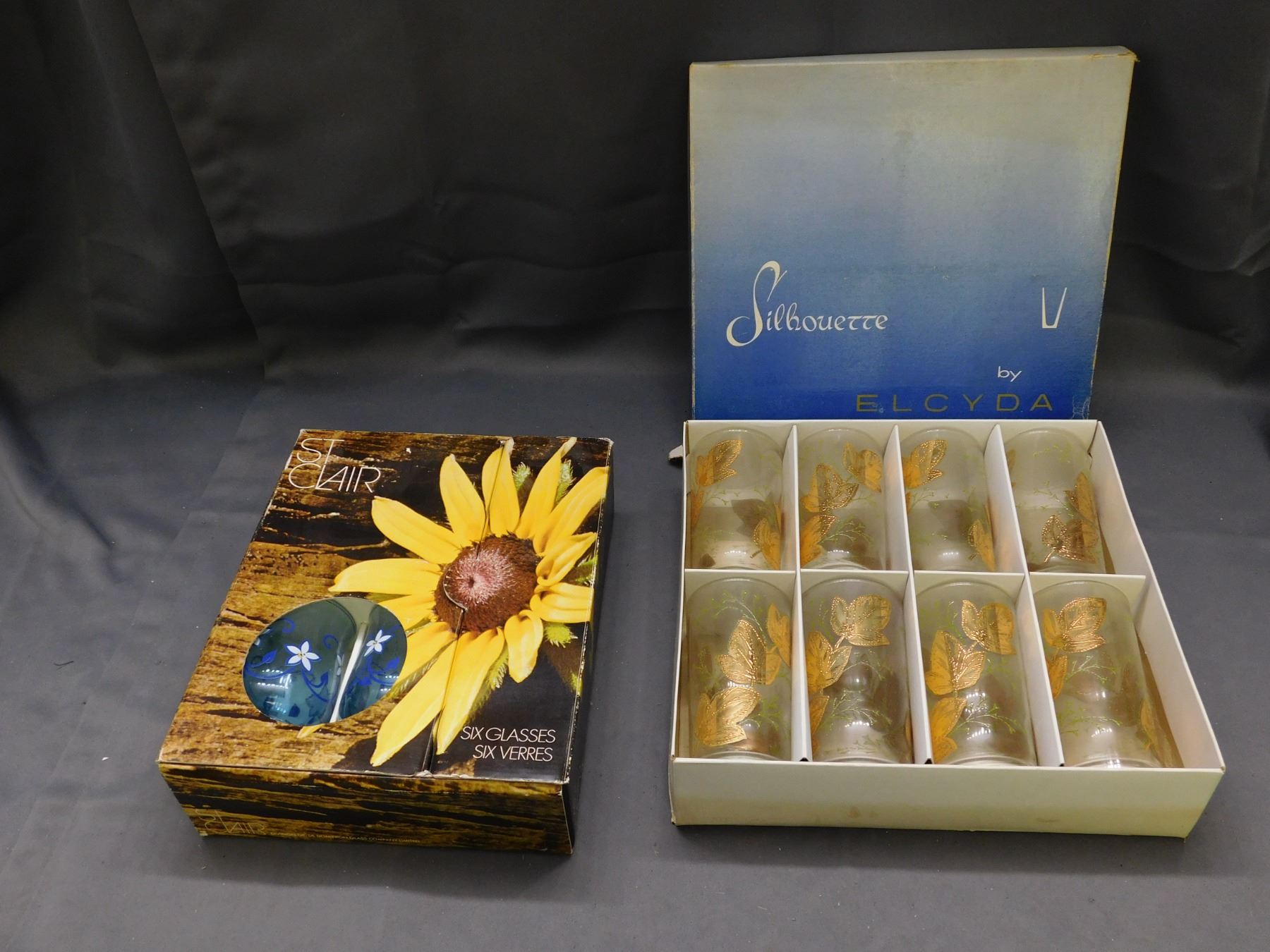 Lot of 2 Vintage Glassware Drinking Glass Gift Sets w Boxes Silhouette ...