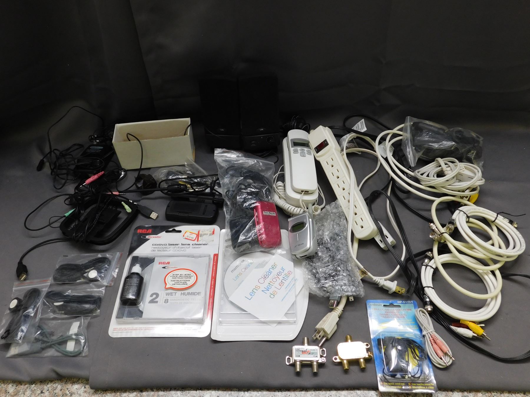 Large Bundle of Electronics, Flip Phone, Ethernet Cables, Power Bar ...