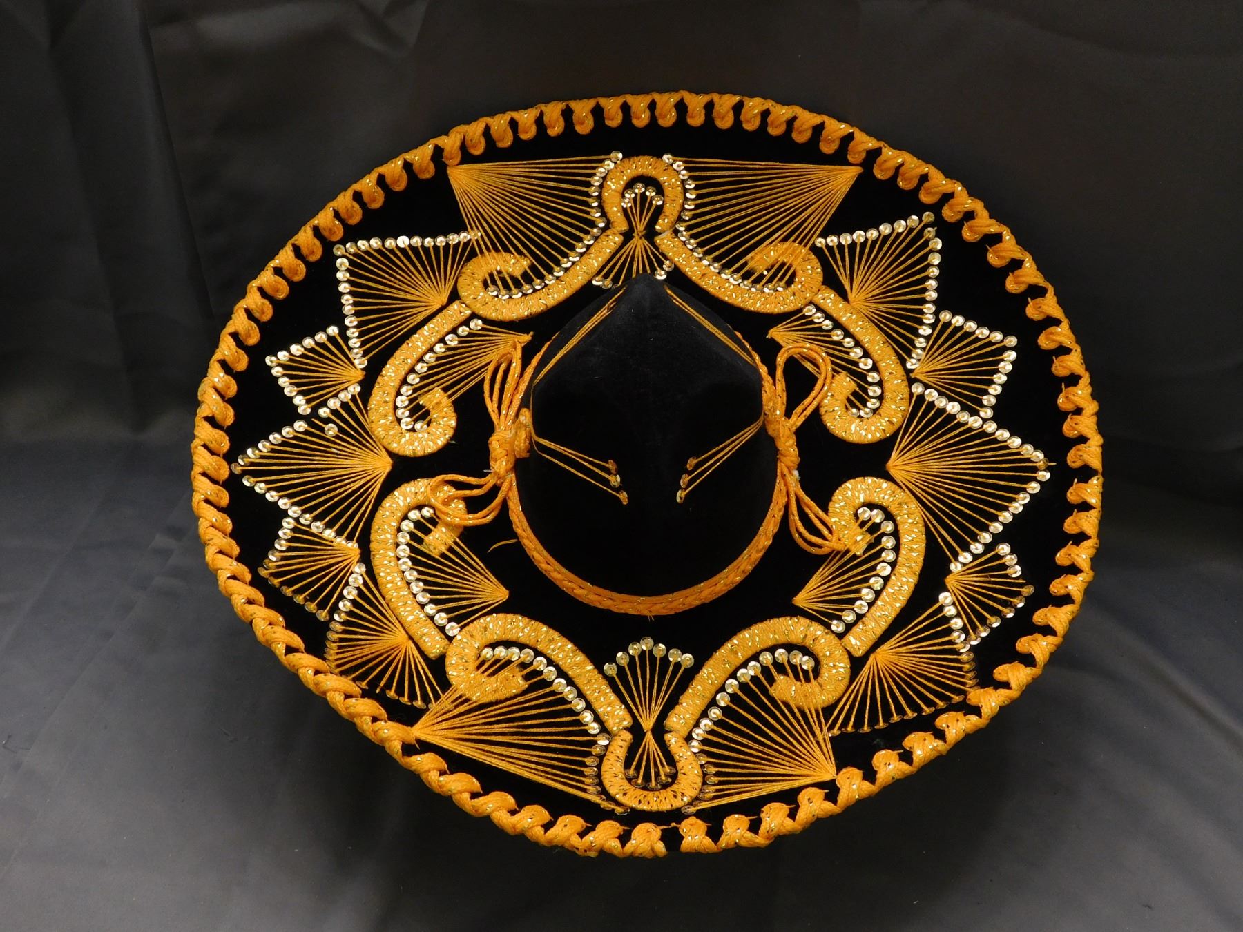 Black and Orange Velvet Mexican Sombrero
