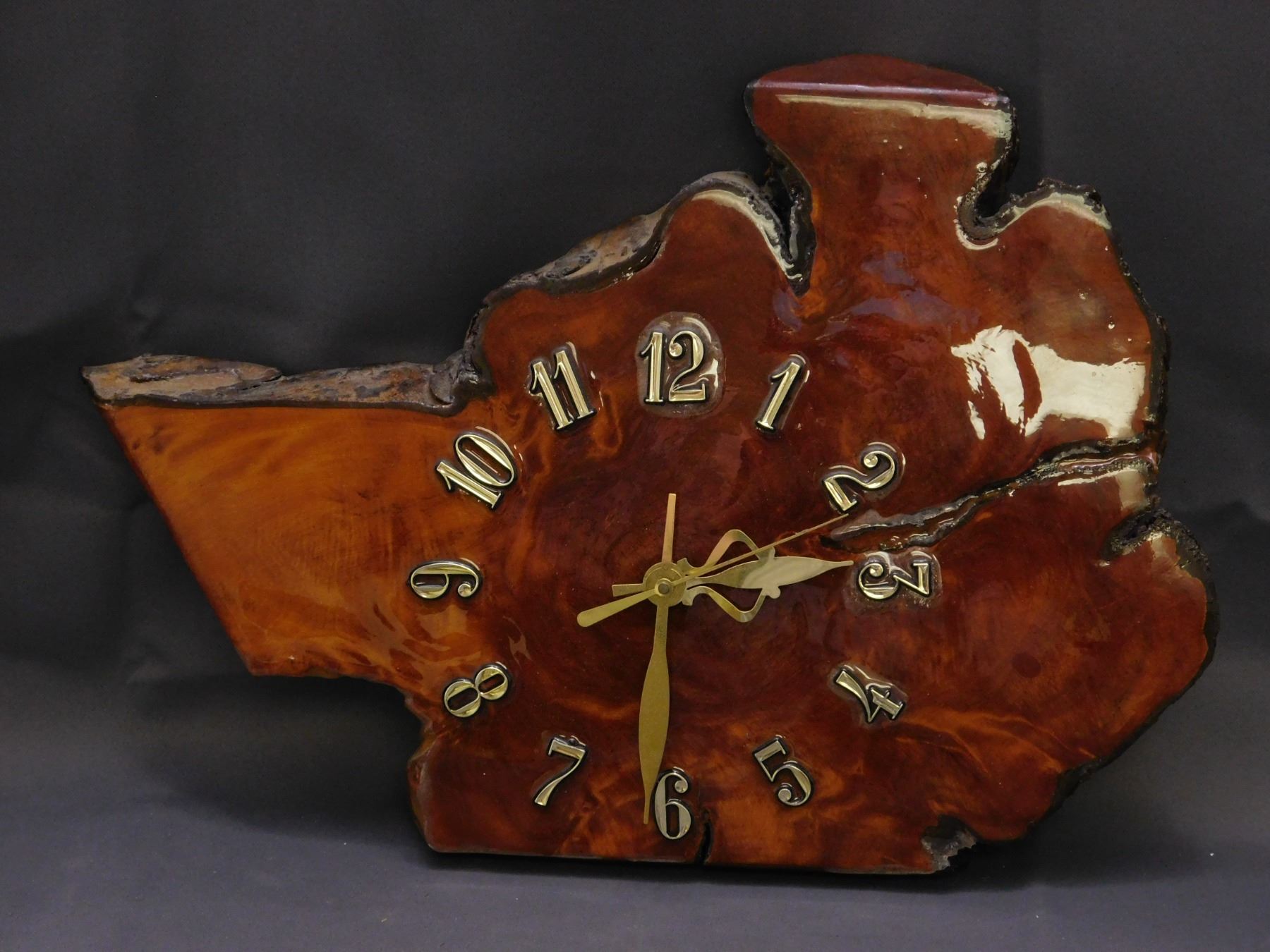 Live Edge Wooden Epoxy Resin Coated Wall Clock *works*