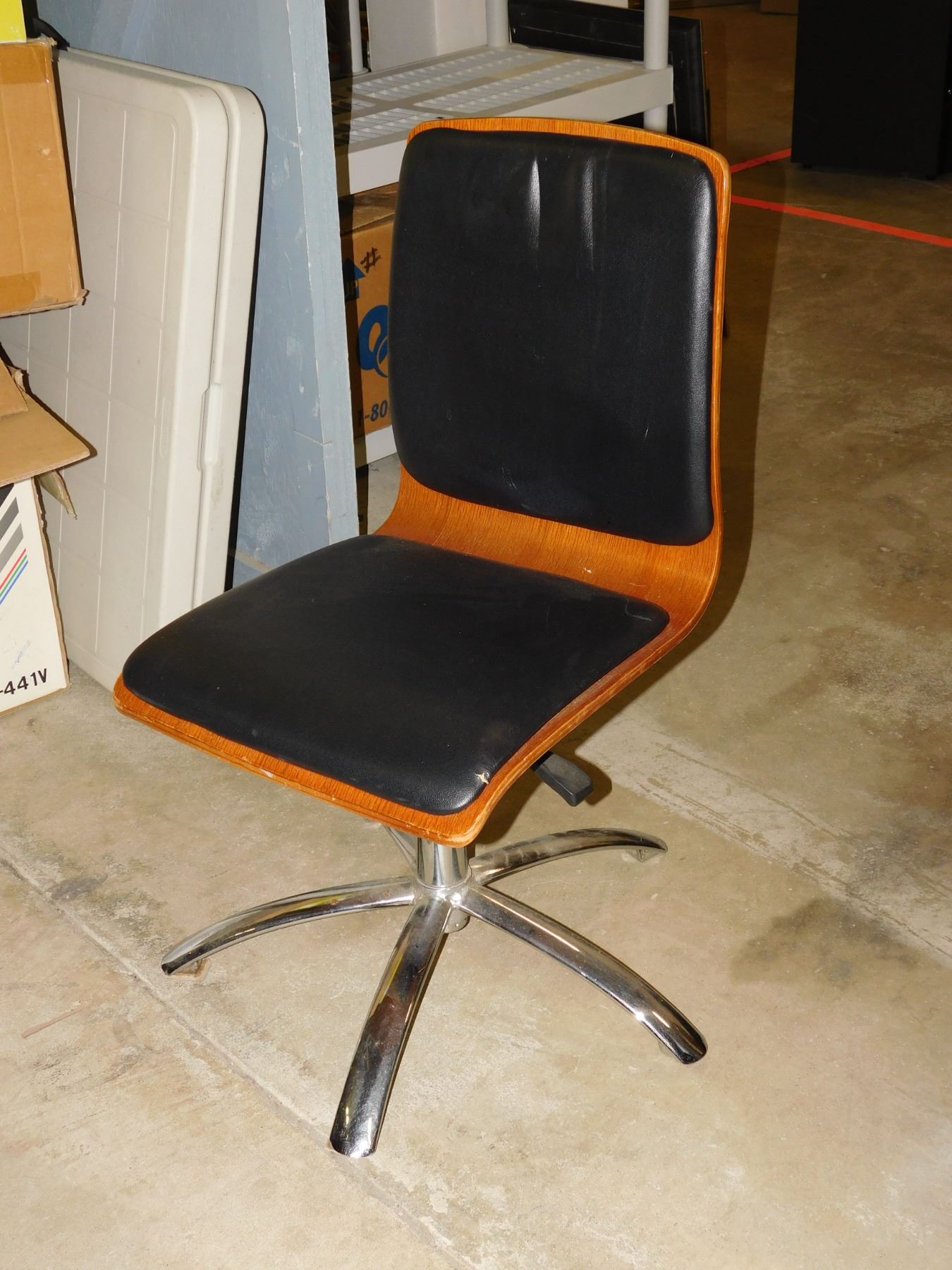 Vintage MCM Curved Plywood Office Chair & Black Upholstery