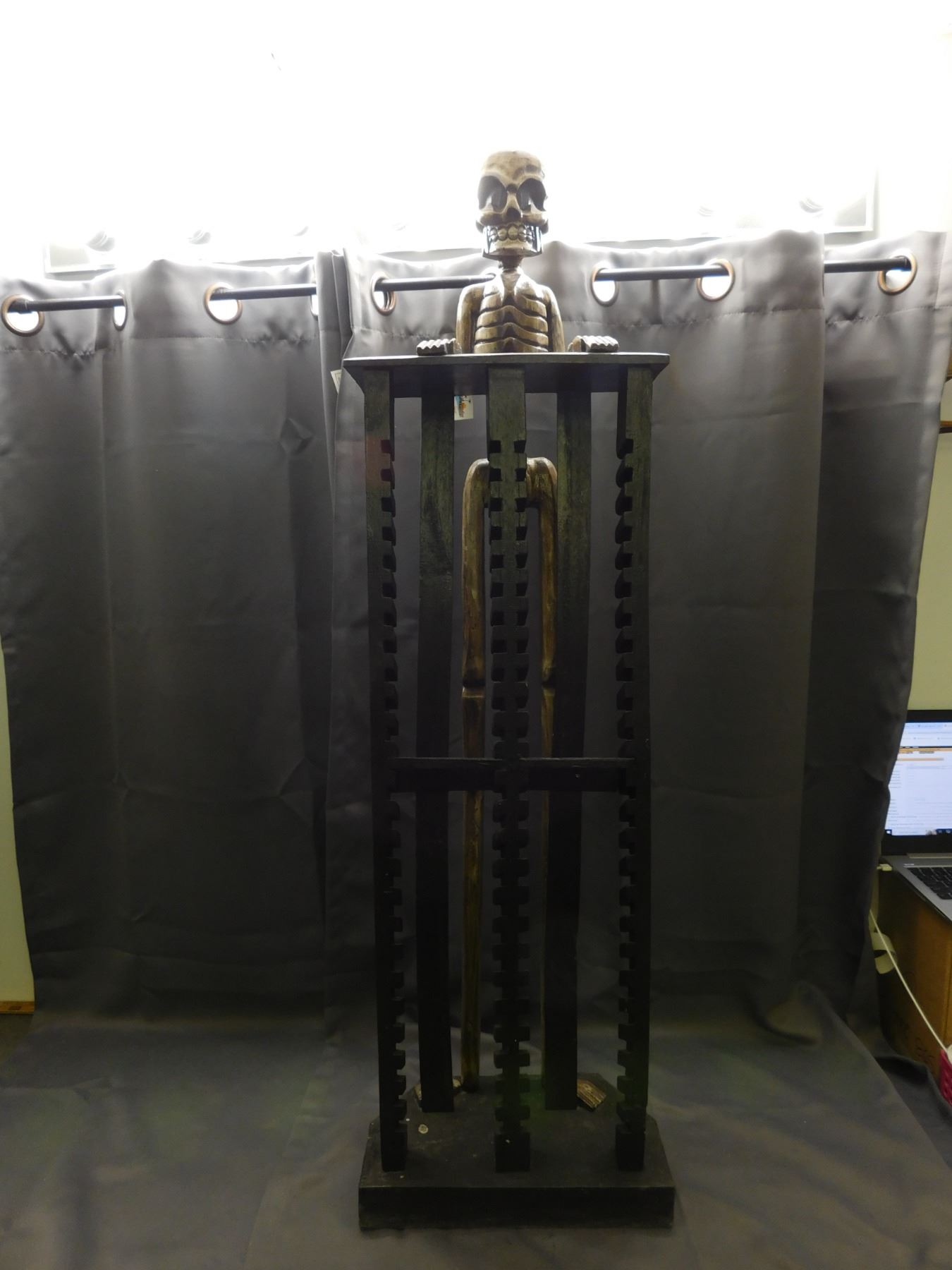 Tall Skeleton CD Rack Stand Wooden Carved 4ft