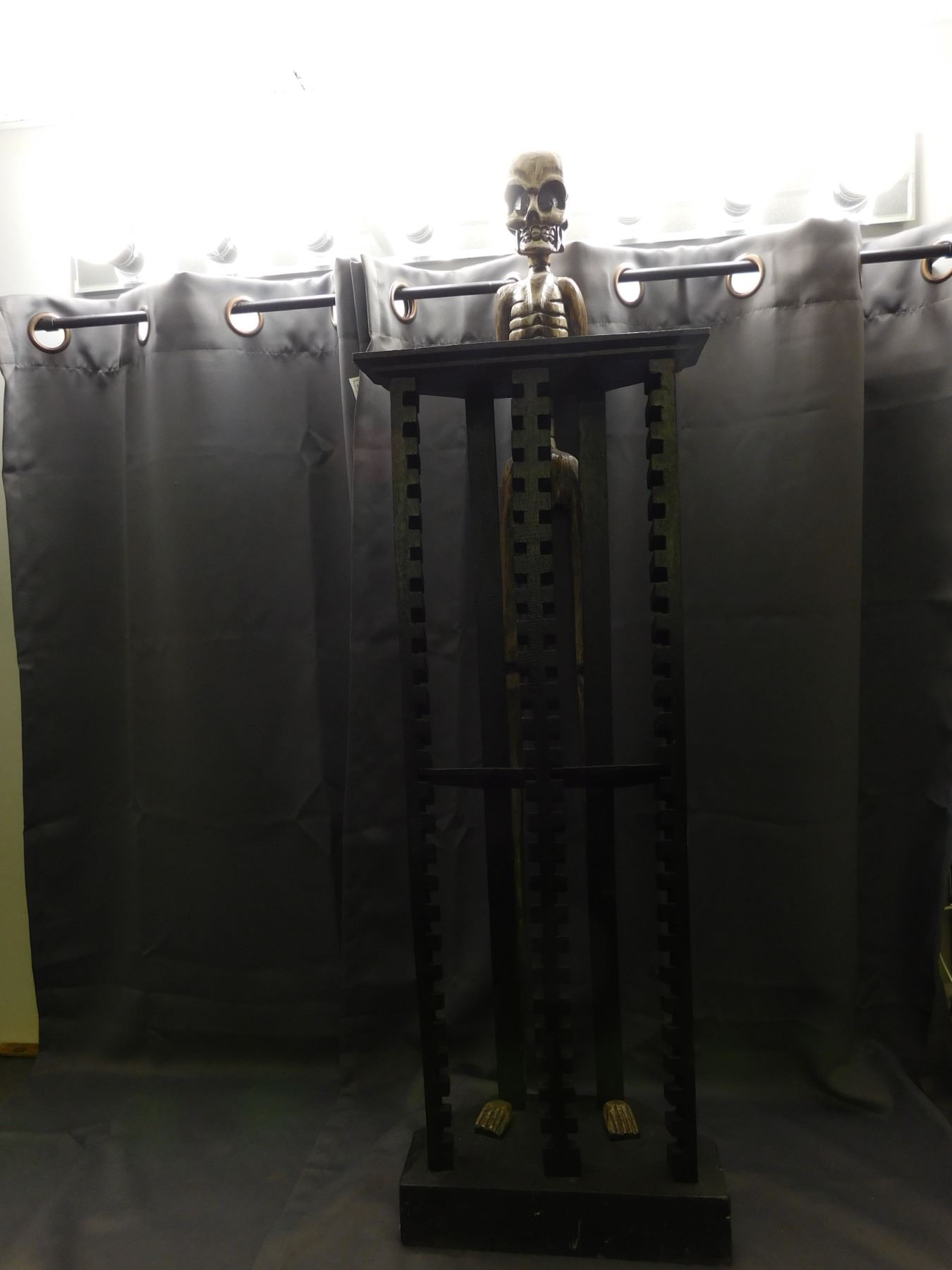 Tall Skeleton CD Rack Stand Wooden Carved 4ft