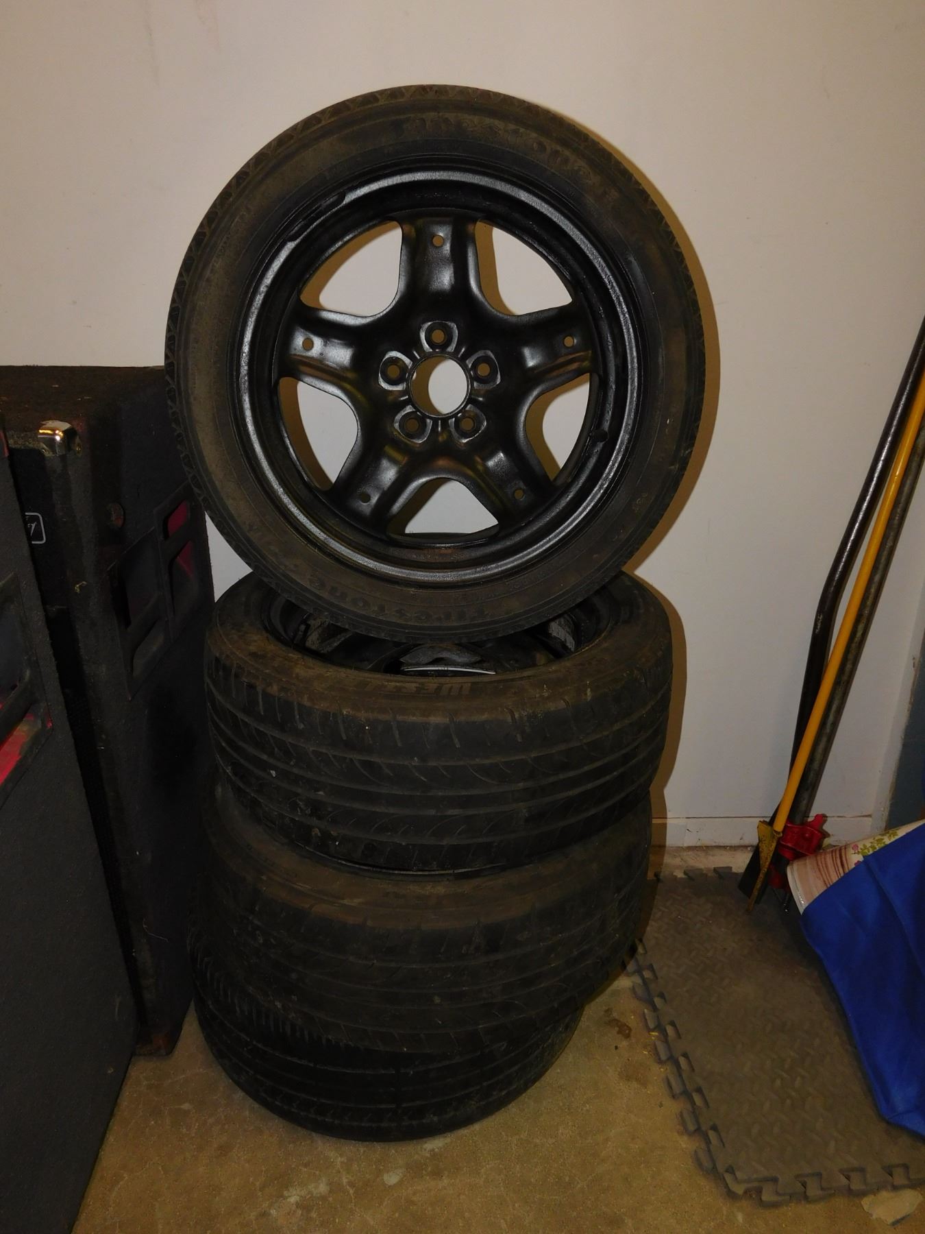 Set of 4 Tires on 5-Bolt Steel Rims Size P225/50R17 x2 Firestone FR710 ...