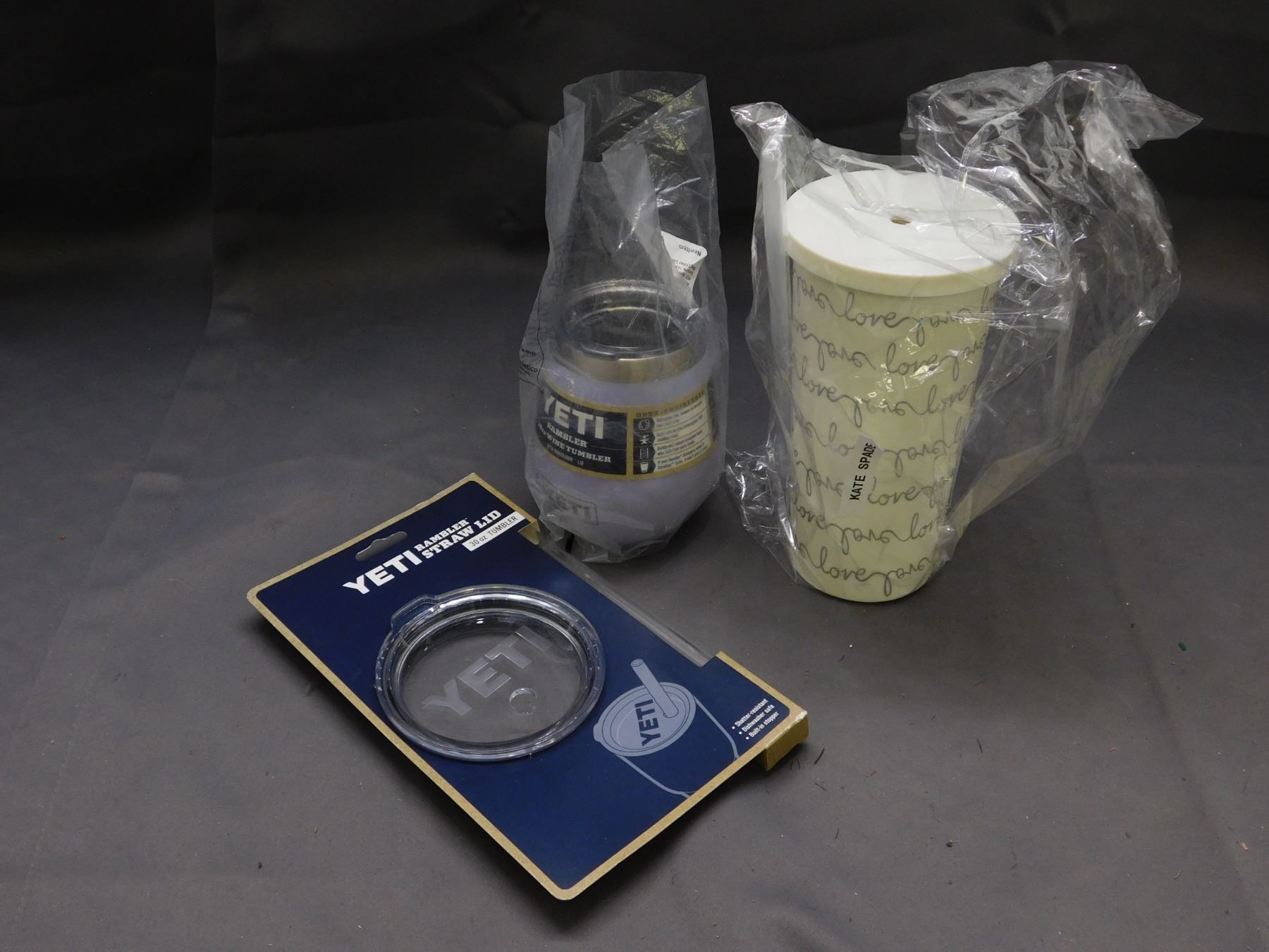 YETI lavender Wine Rambler, Tumblr & Kate Spade Travel Mug, Yeti Straw Lid