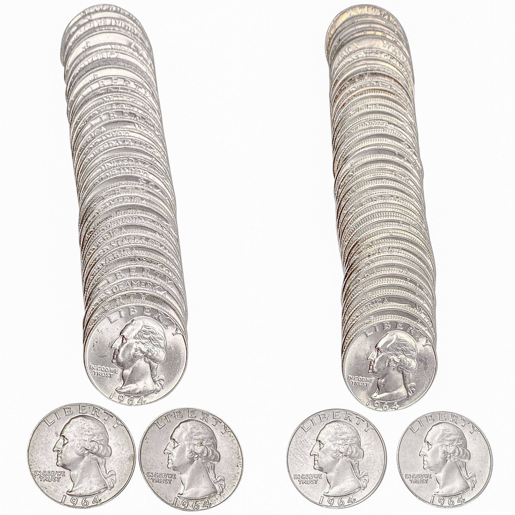 [75 Coin] 1964 [2 Rolls] of Quarters