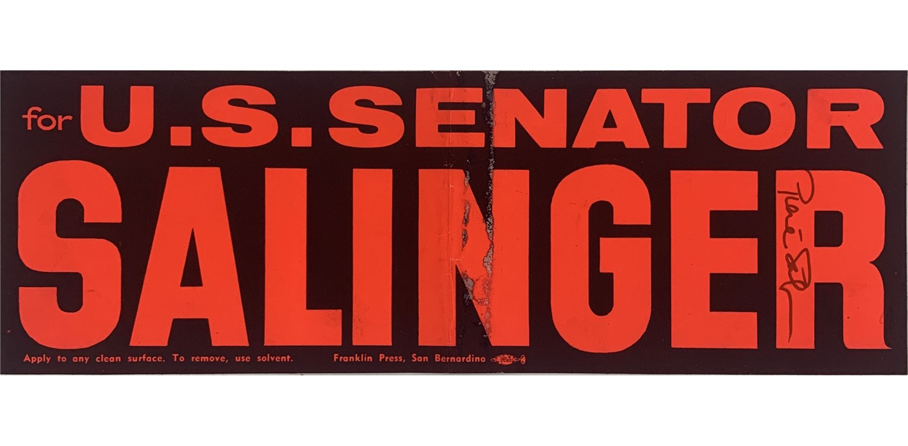 Pierre Salinger signed bumper sticker