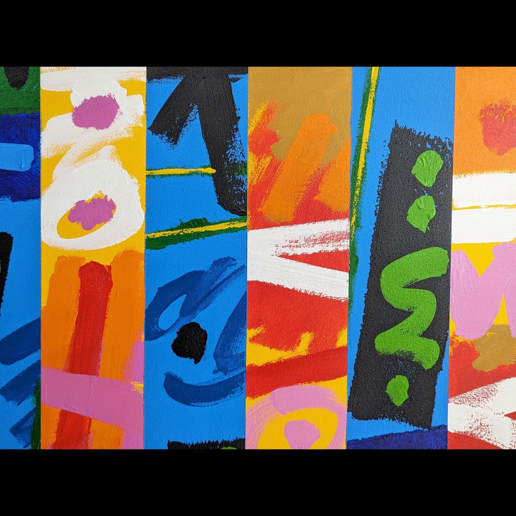 Large American Jon Henry 1916-90 Acrylic Abstract Painting Titled "Art ...