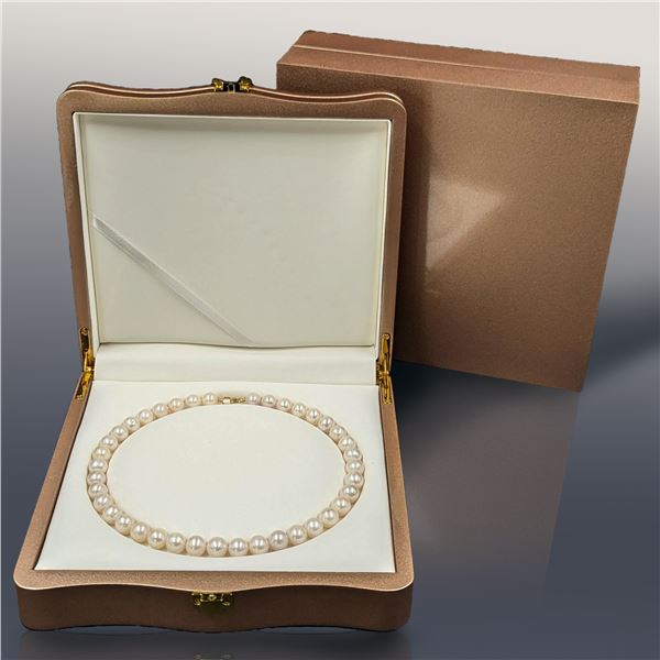 A Fine 11-12MM Akoya Pearl Necklace With 18K Gold Clasp And Original ...