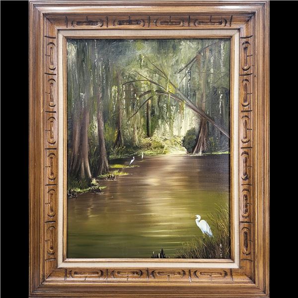 Gerald Blue Oil On Canvas Landscape Painting In A Wood Carved Frame ...