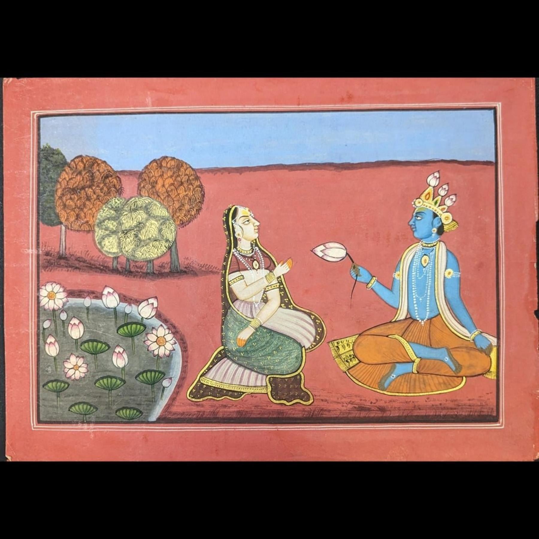 Indian Pahari School Miniature Painting From The Geet Govinda Series