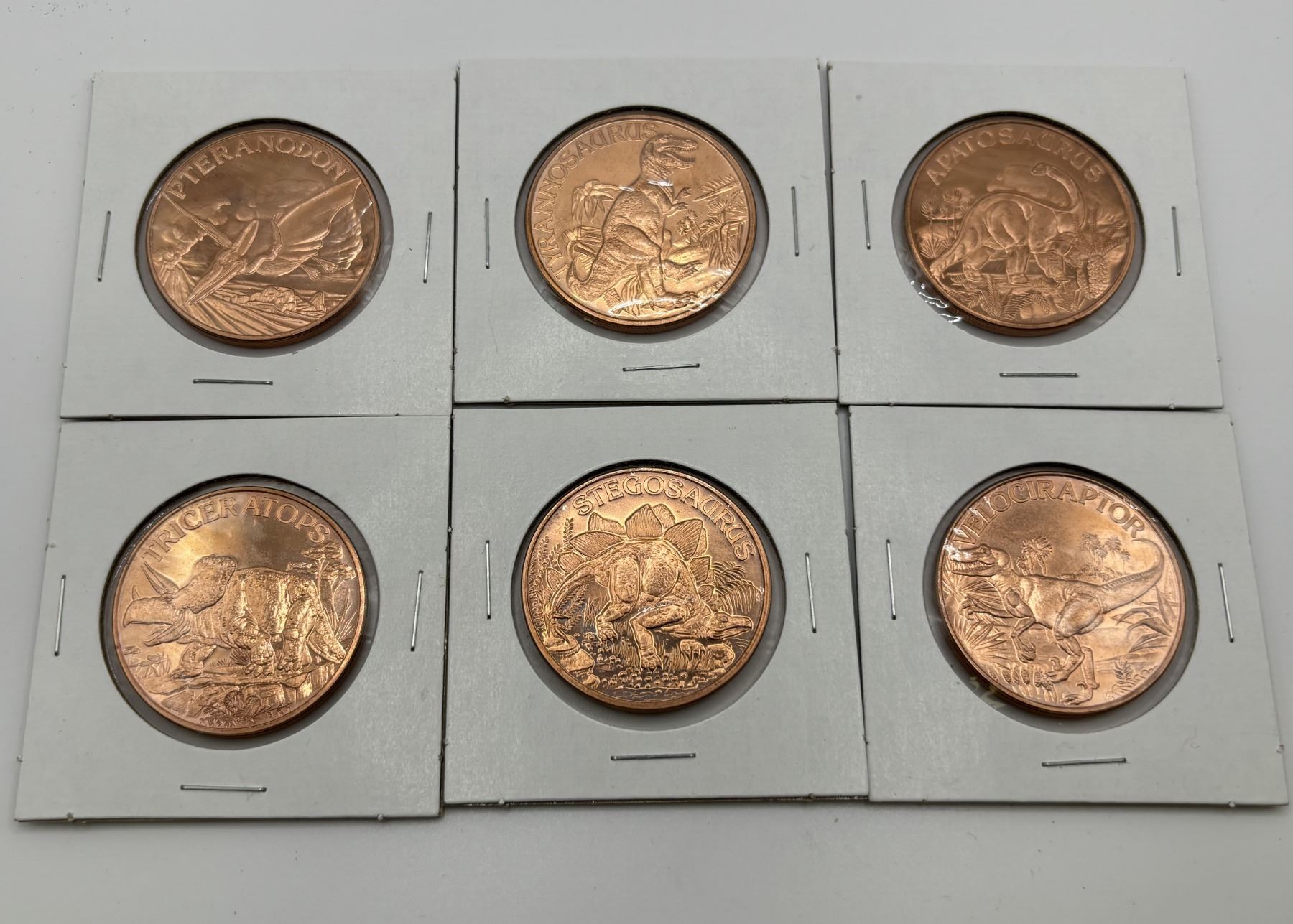 Set of 6 Dinosaur Themed 1oz copper rounds