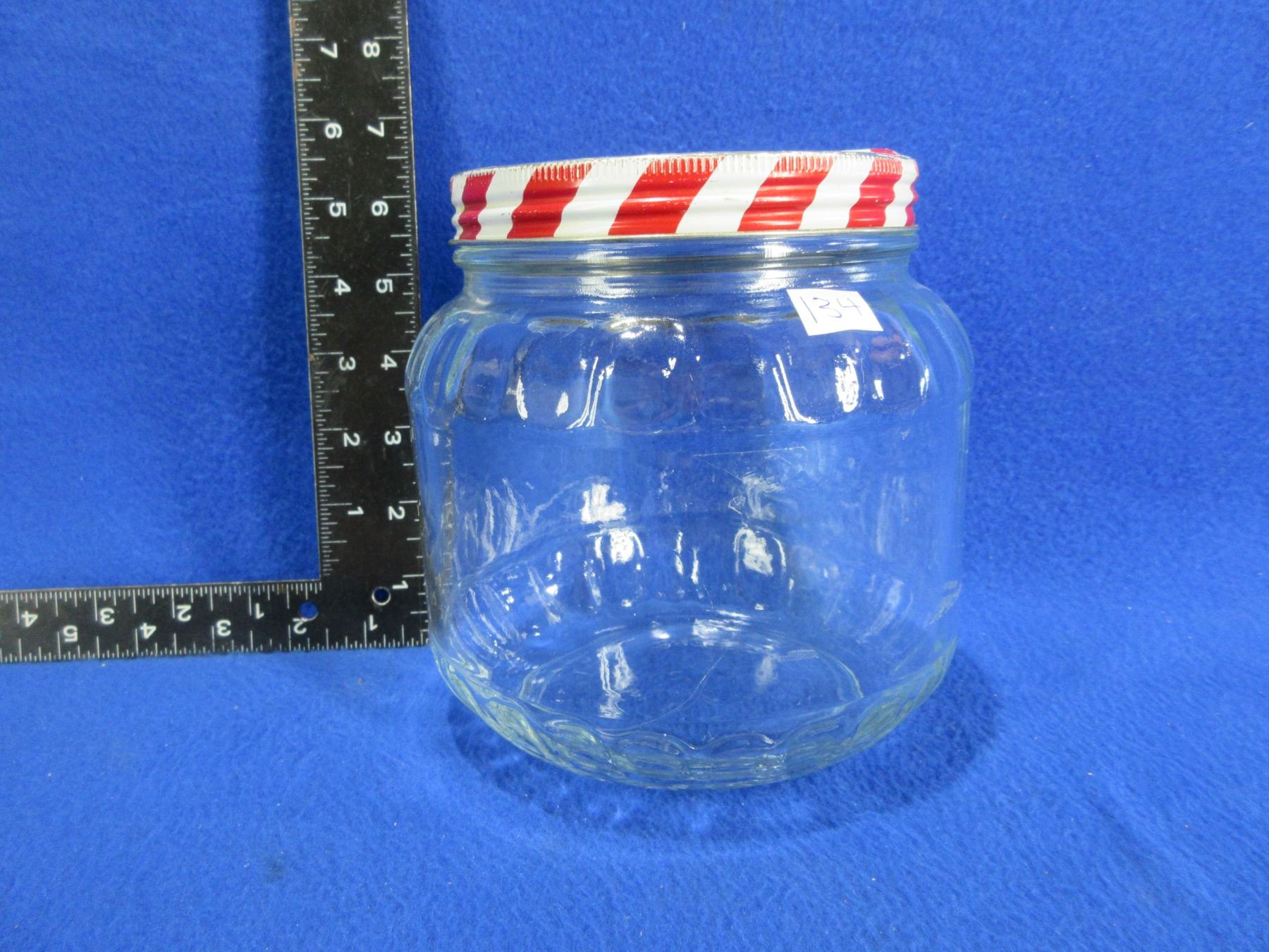 Vintage Nutty Club Red/White Striped Tin Lid Glass Jar