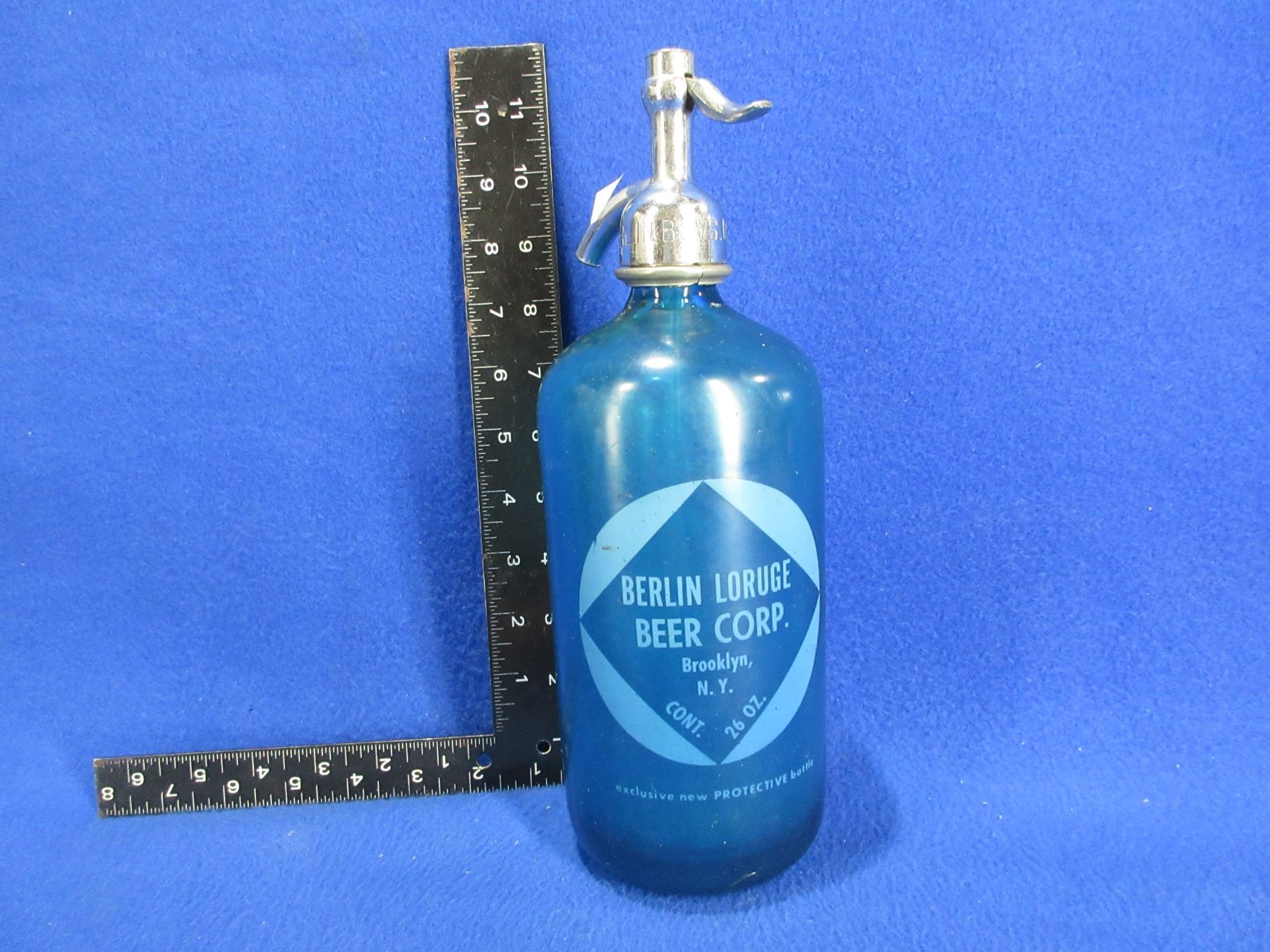 Berlin Loruge Beer Corp. 26 oz Blue Glass Seltzer Bottle