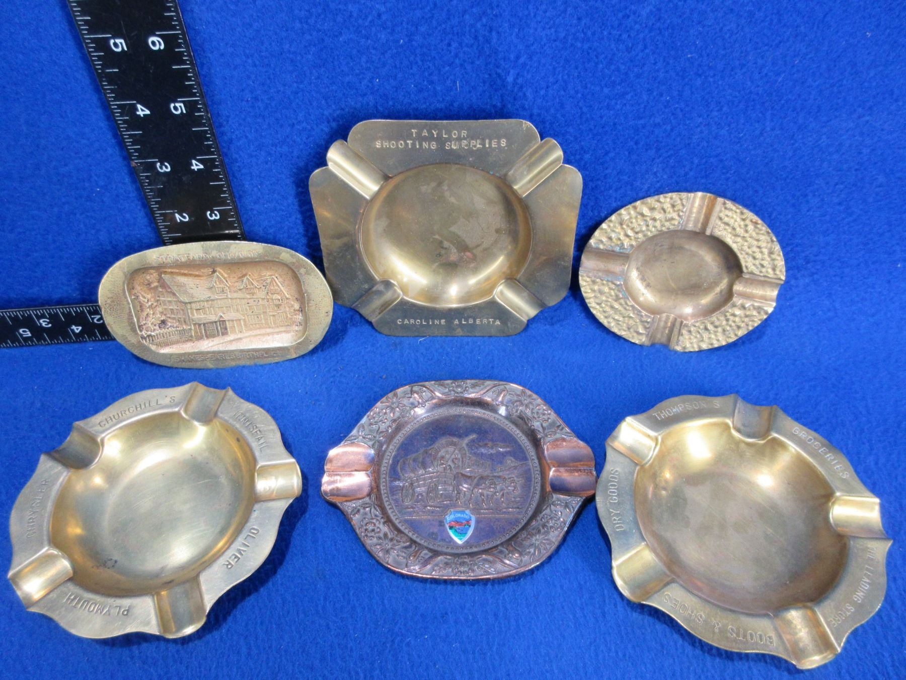 6 Vintage Brass Ashtrays