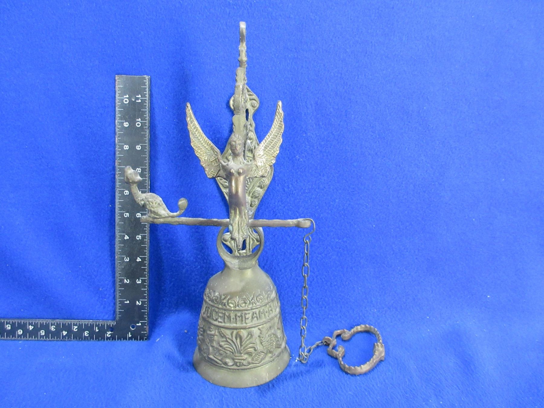 Vintage Brass Church Wall Mount Bell - Figural Angel