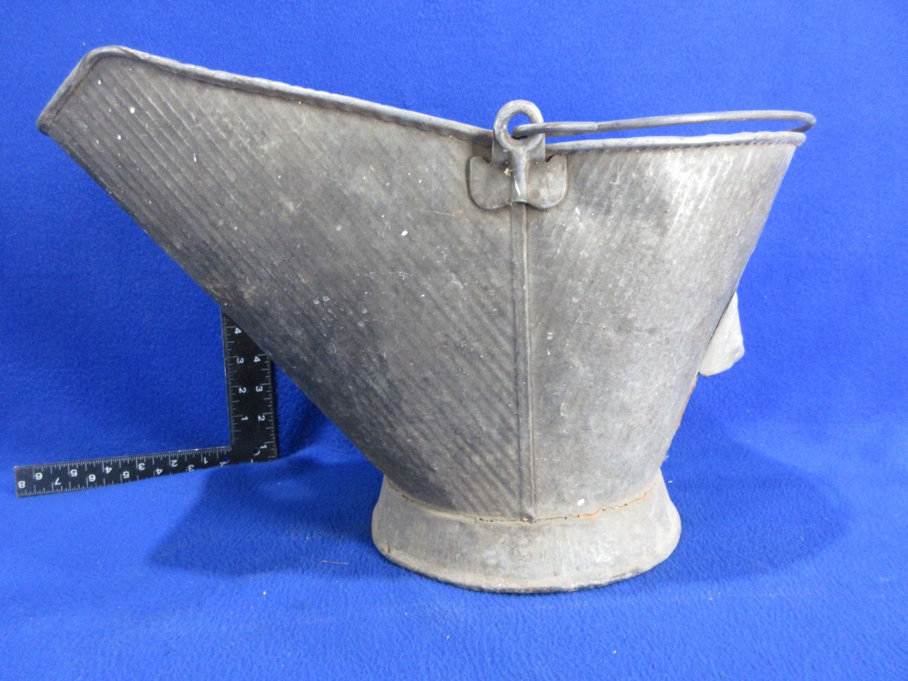 Vintage Galvanized Coal Scuttle Bottom Is Rusted Through