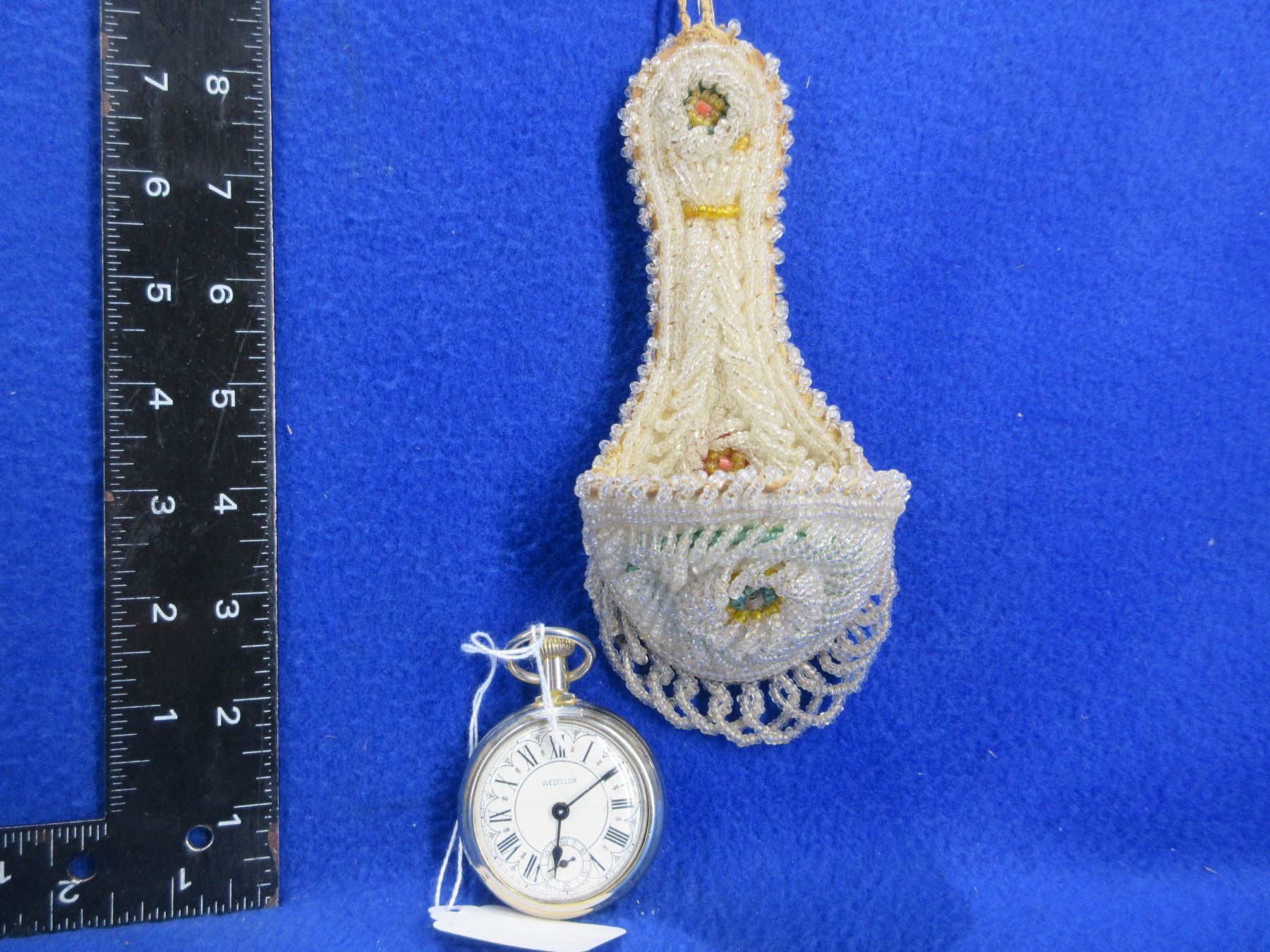 Vintage Westclox Pocket Watch with Beaded Holder