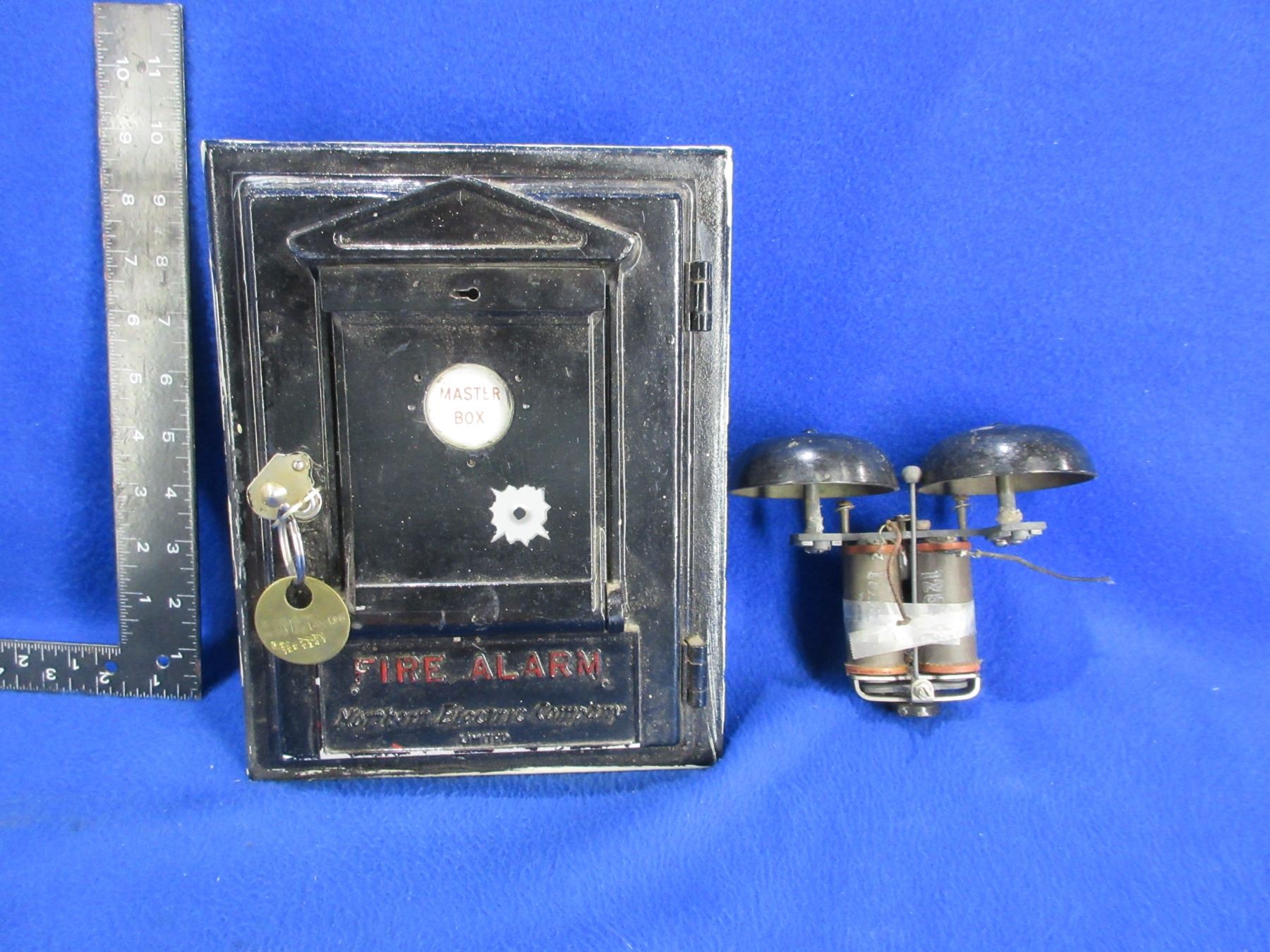 Vintage Fire Alarm Master Box with key and Dual Bell