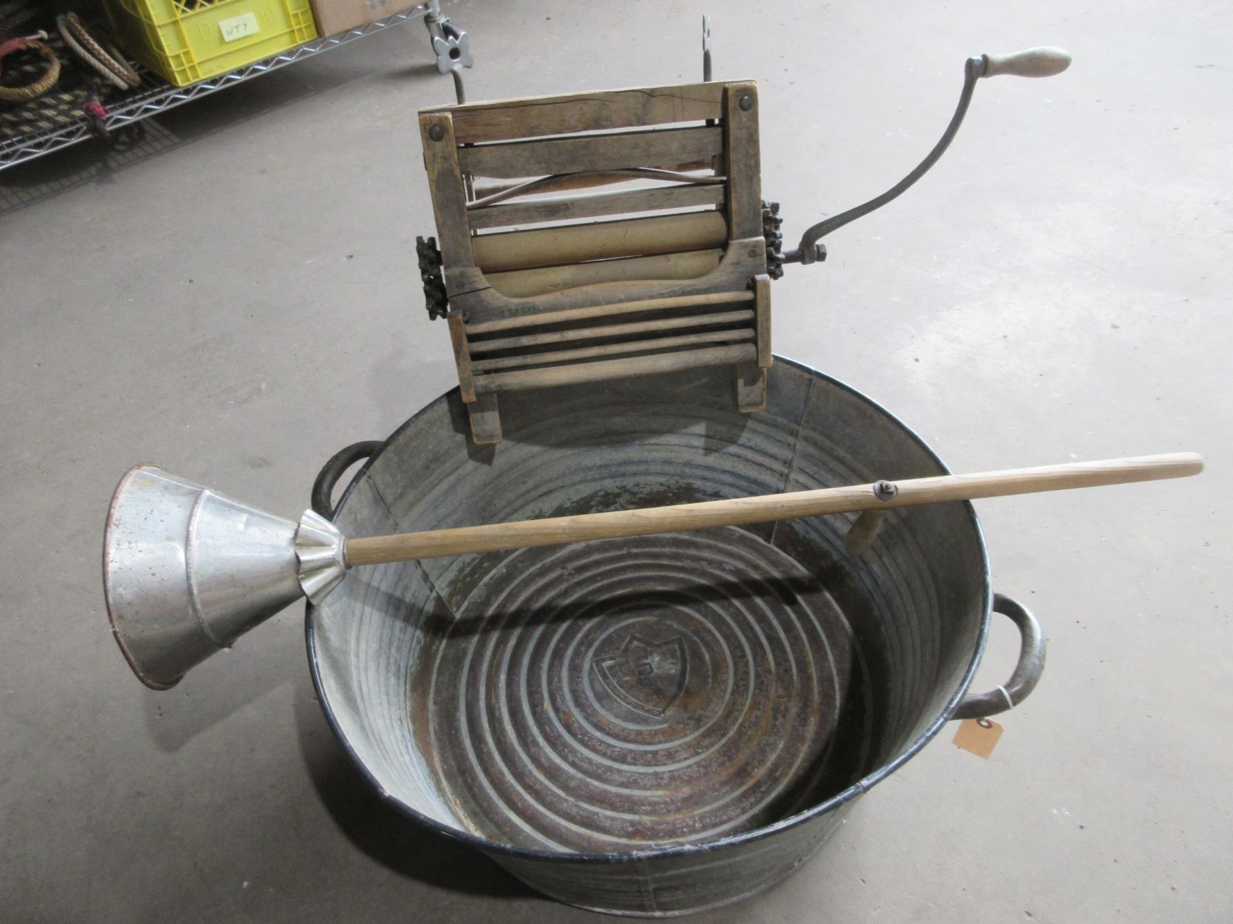 Vintage GSW Galvanized Wash Tub with Ringer and Plunger