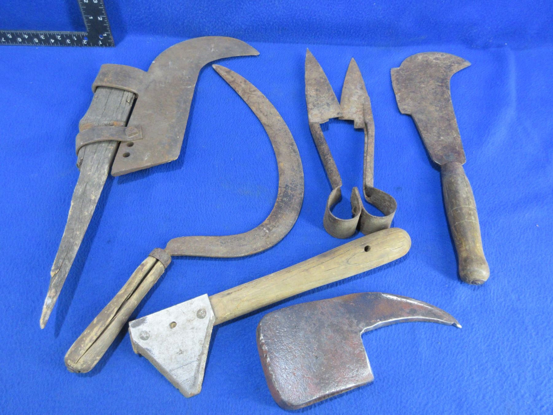 Vintage Metal Scythe, Shears, Brush Axe, Pick, Etc