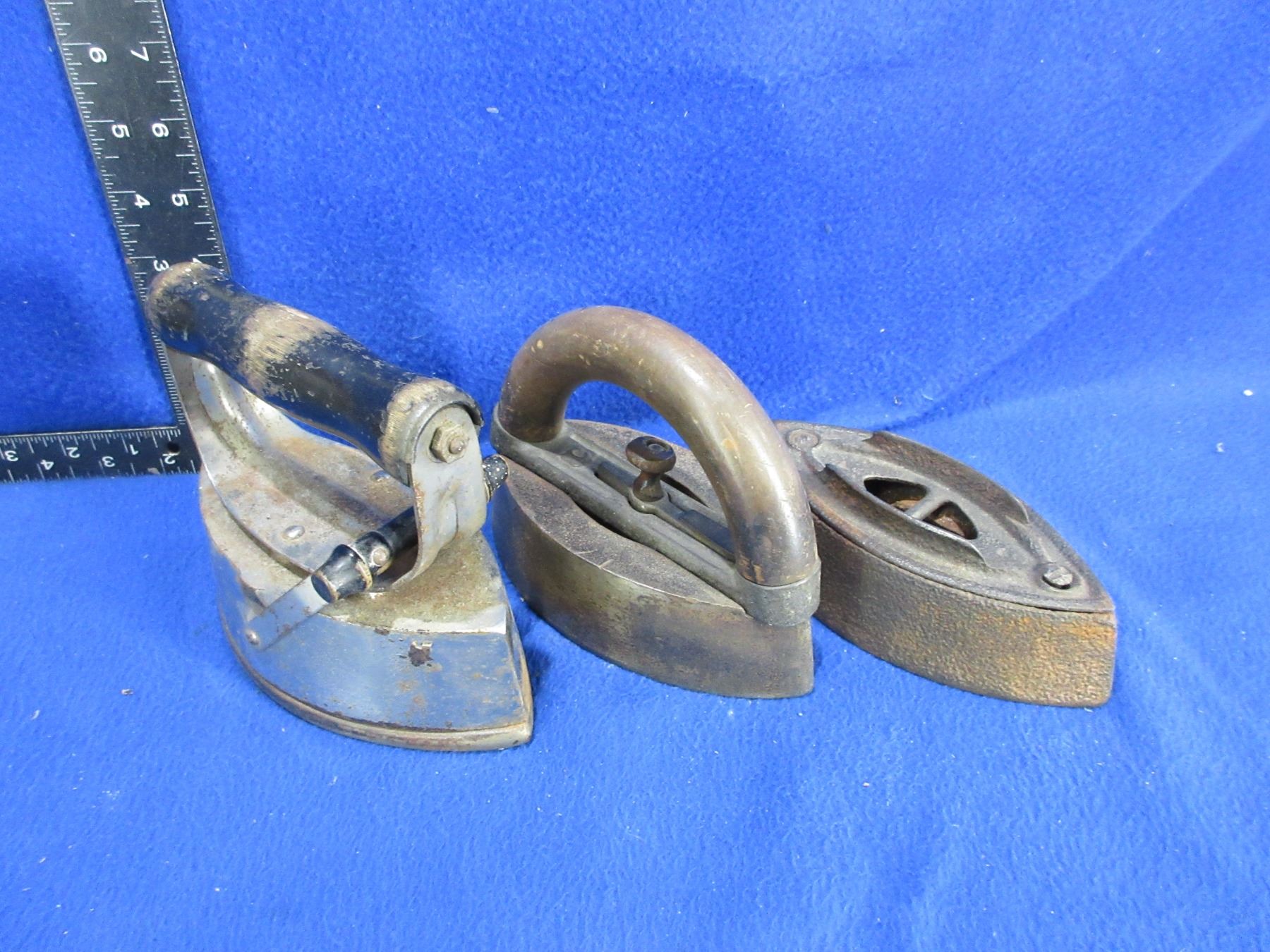 3 Vintage Sad Flat Irons - 2 Have Handles