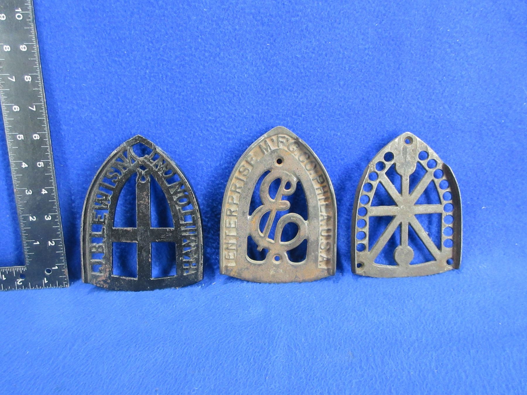 3 Vintage Cast Iron Sad Iron Trivets