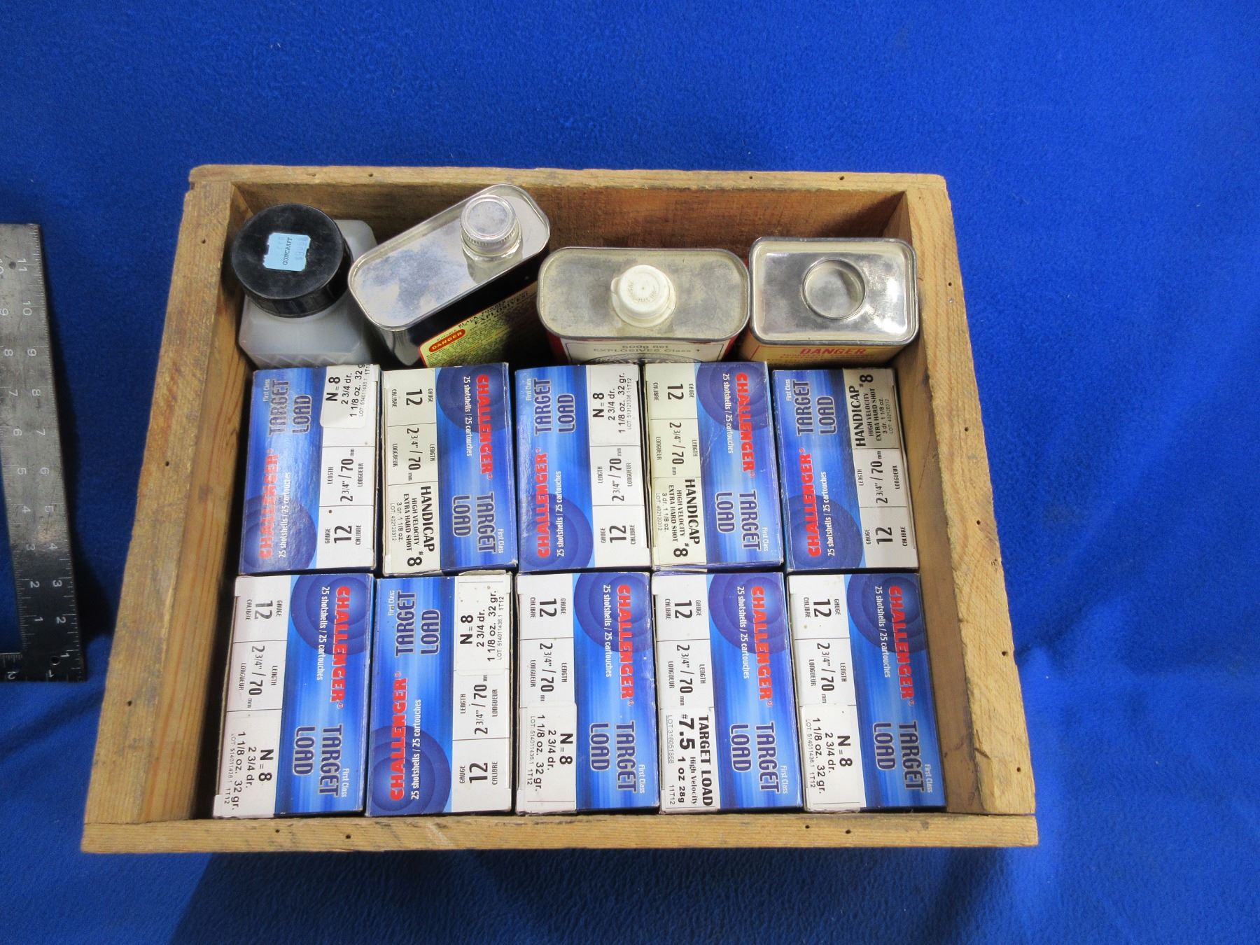 CIL Wood Box with 10 Empty Ammo Boxes & 4 Powder Tins