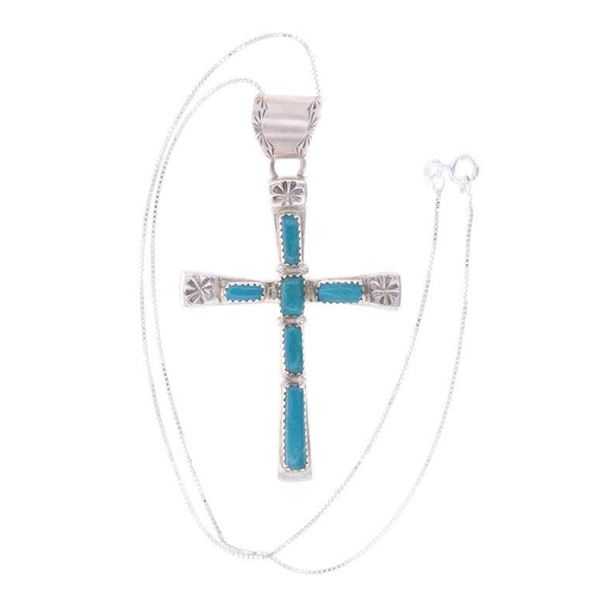 Zuni Cecilia Iule Silver Turquoise Cross Necklace