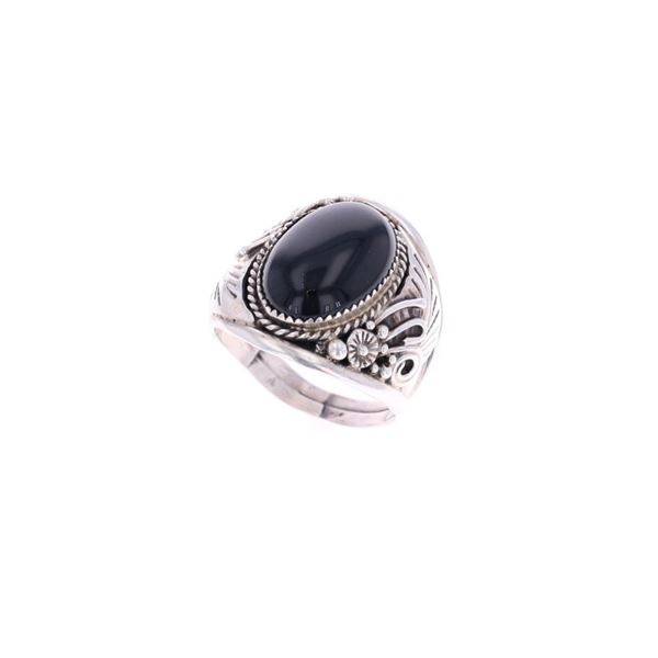 Navajo L. Spencer Sterling Silver Jet Men Ring