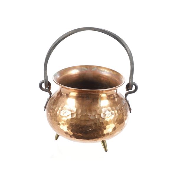 Petite German Hammered Copper Footed Cauldron