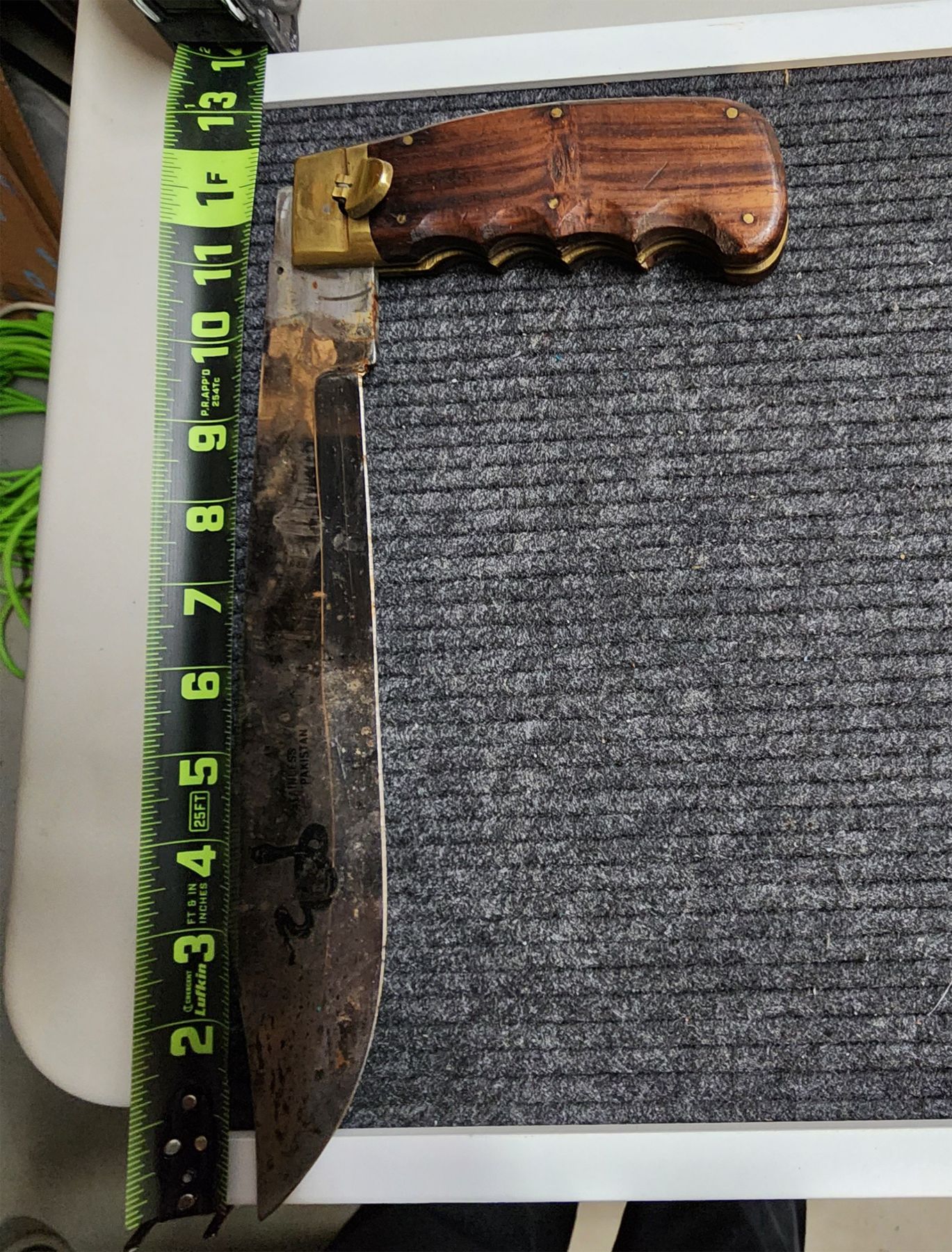 Large Folding Knife, 12" Blade with blade lock, needs TLC but opens easily