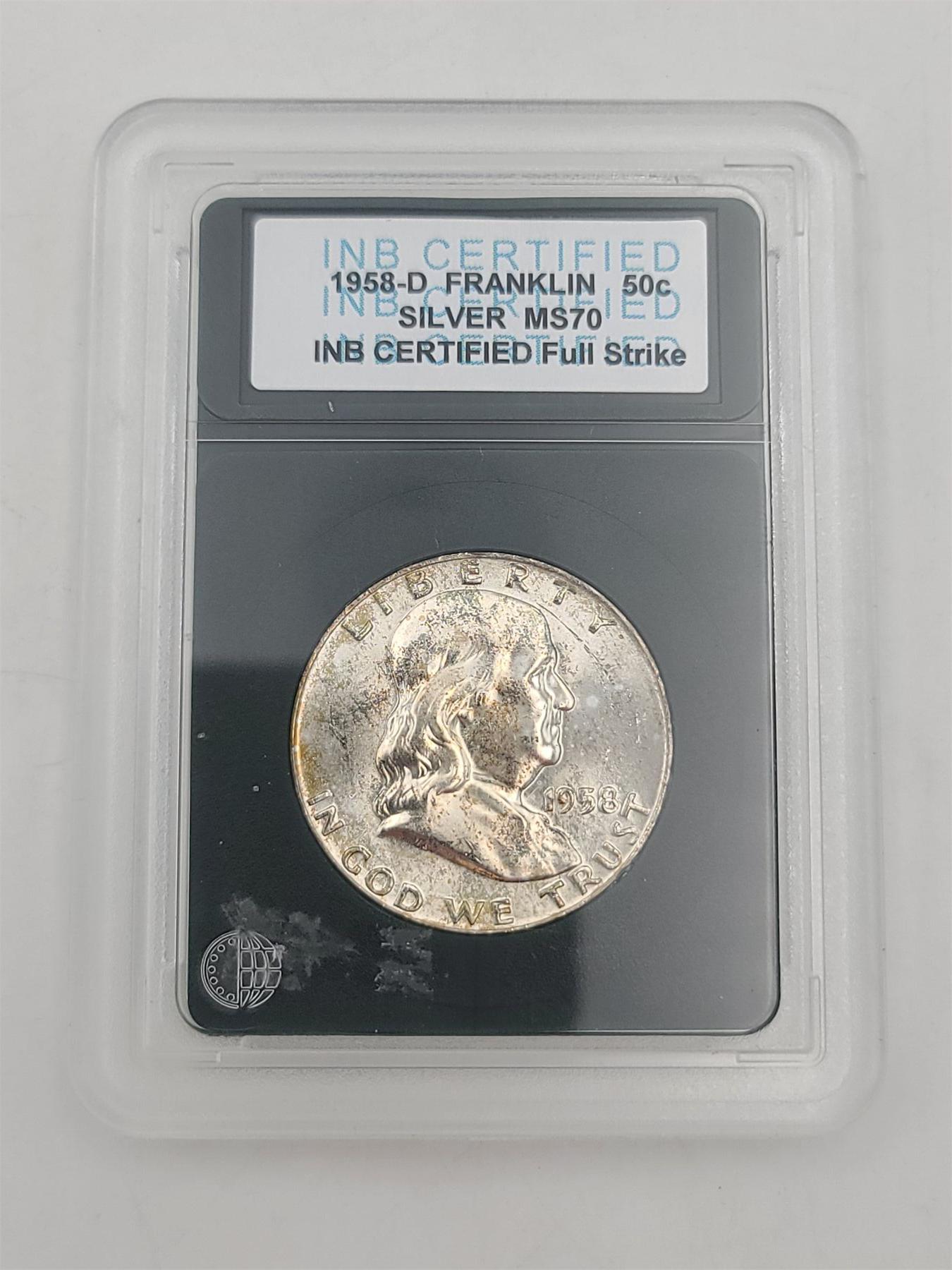 INB Certified 1958-D Ben Franklin MS70 Full Strike