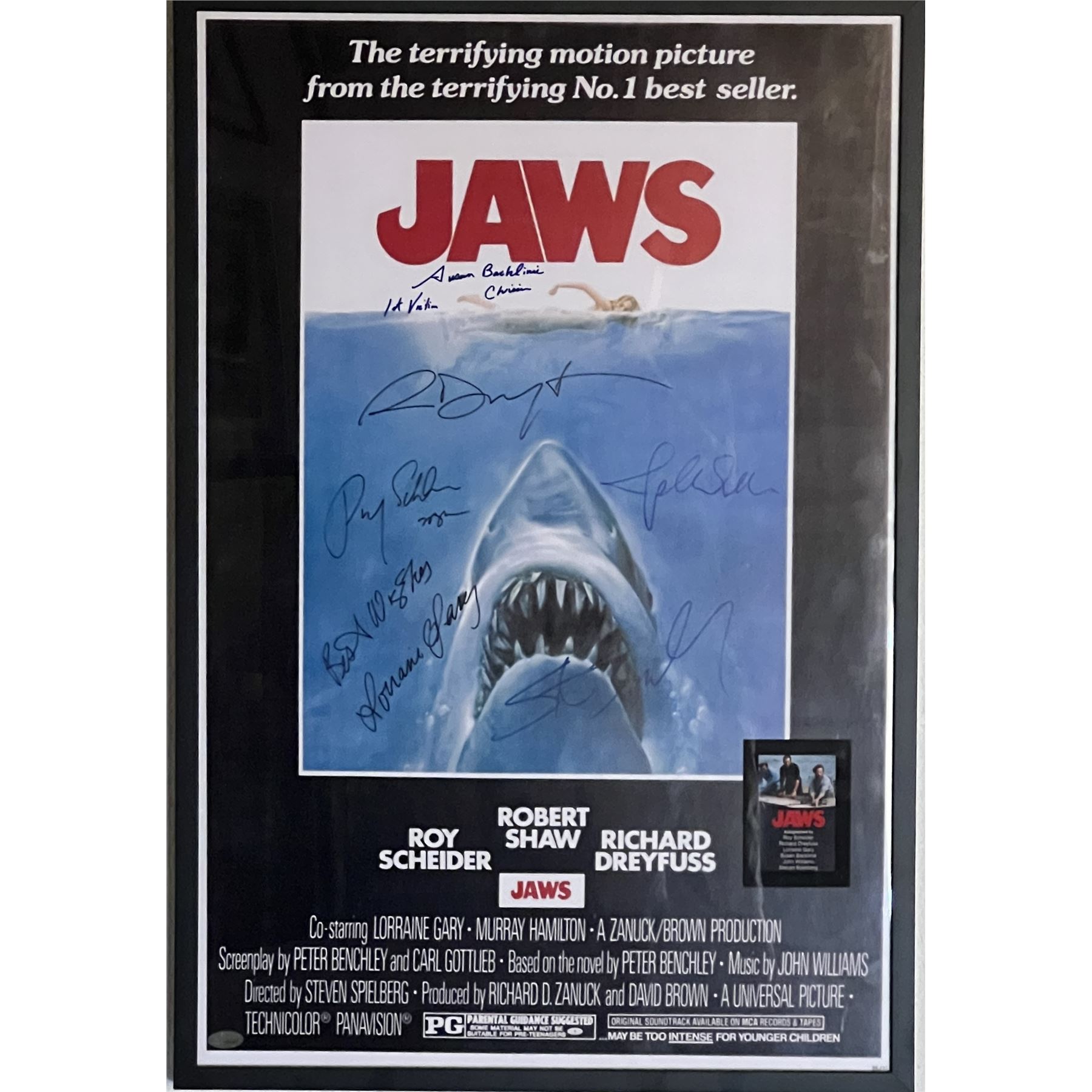 Jaws cast signed movie poster