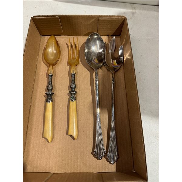 Antique French horn serving utensils and other