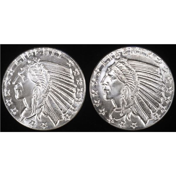 (2) 1 OZ .999 SILVER INDIAN DESIGN ROUNDS