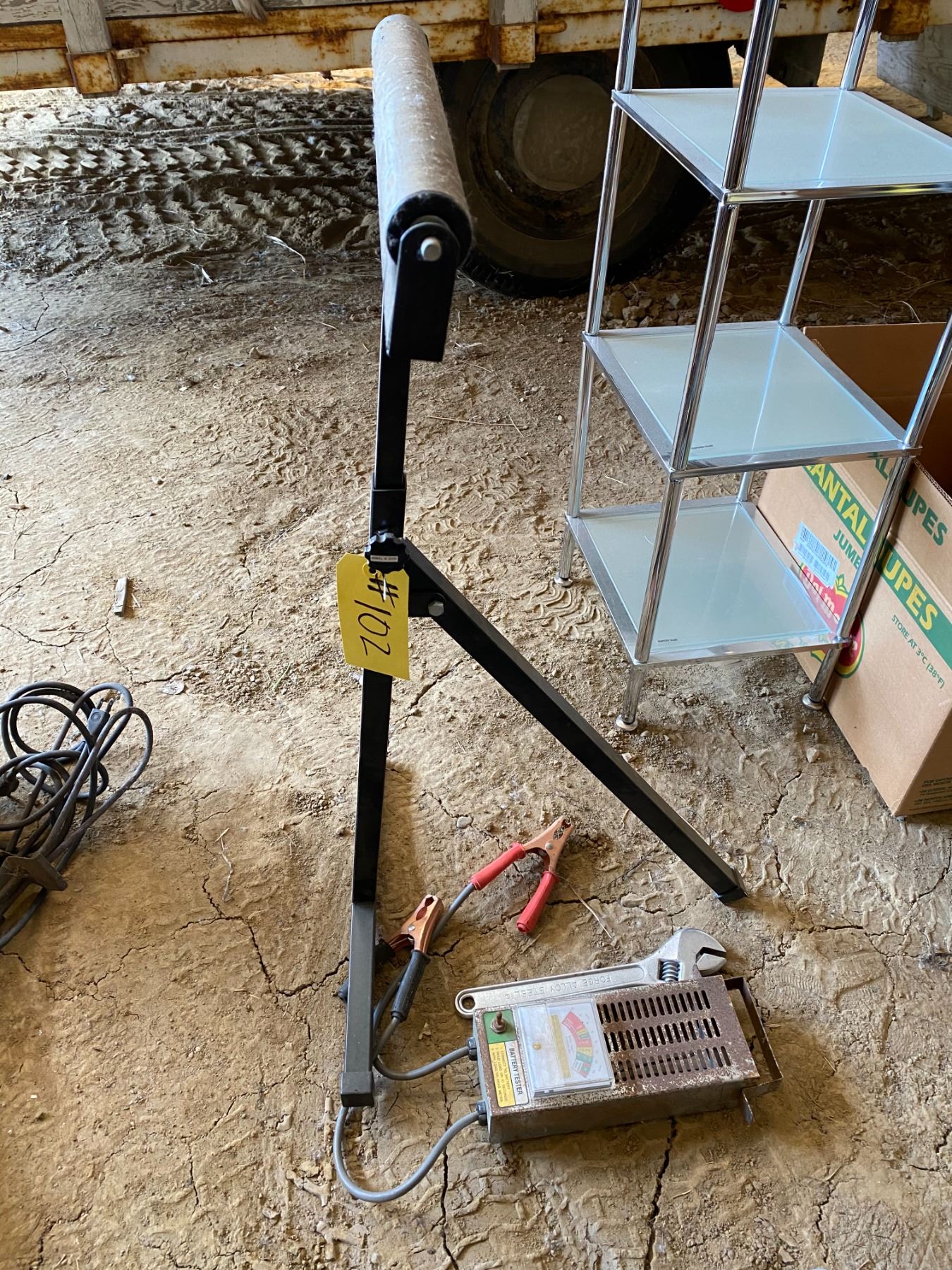 Roller stand, battery tester, forged crescent wrench