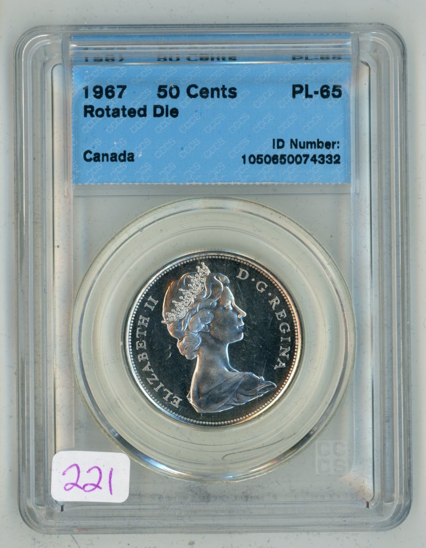 1967 CCCS graded, Canadian centennial silver wolf, 50 cent coin - PL65