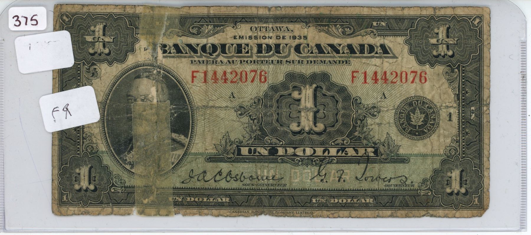 1935 1 Dollar Bill Osbourne/Towers F1442076 - Schmalz Auctions
