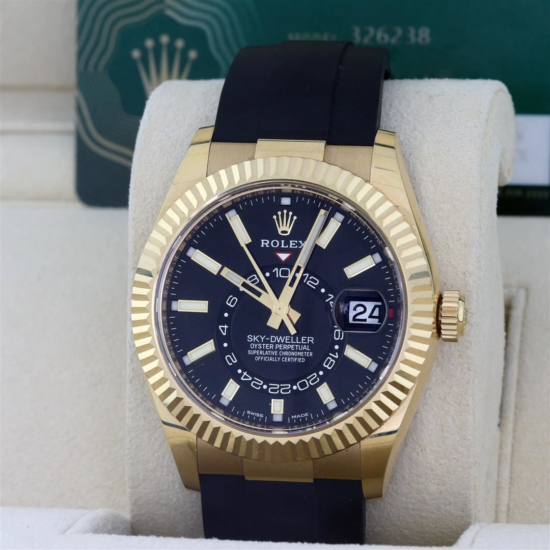 Rolex Mens Yellow Gold Sky Dweller 42MM On Oyster Flex Band With Box ...