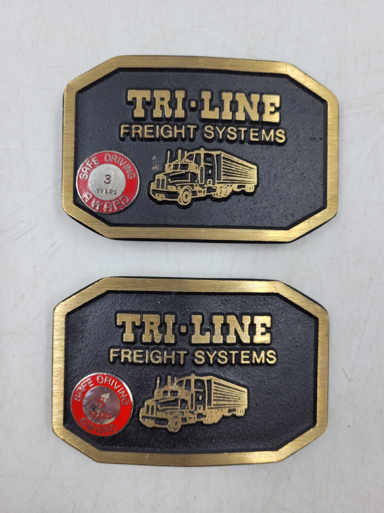 Vintage Tri-Line Brass Belt Buckles