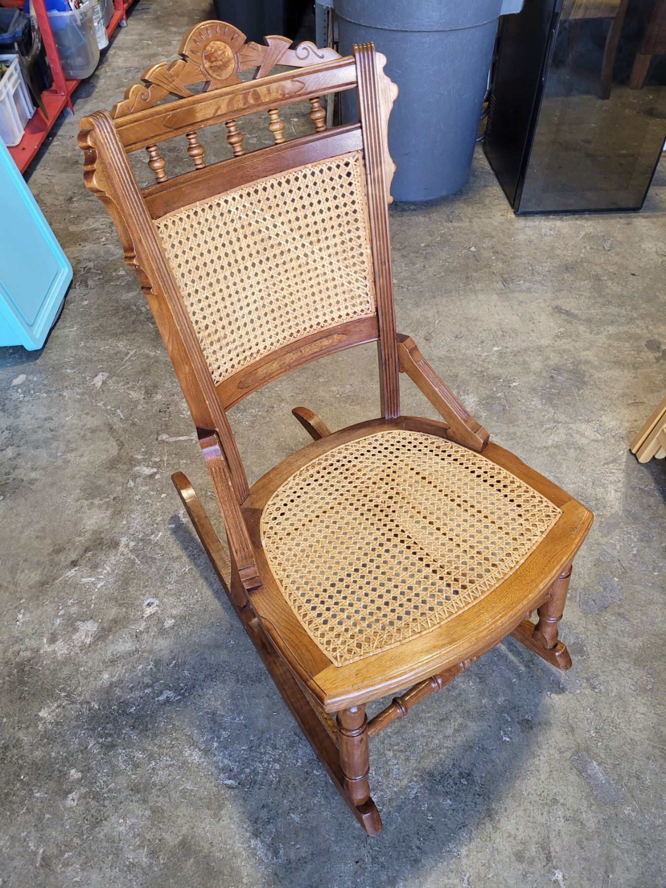 Vintage Wooden Cane Seat Rocking Chair