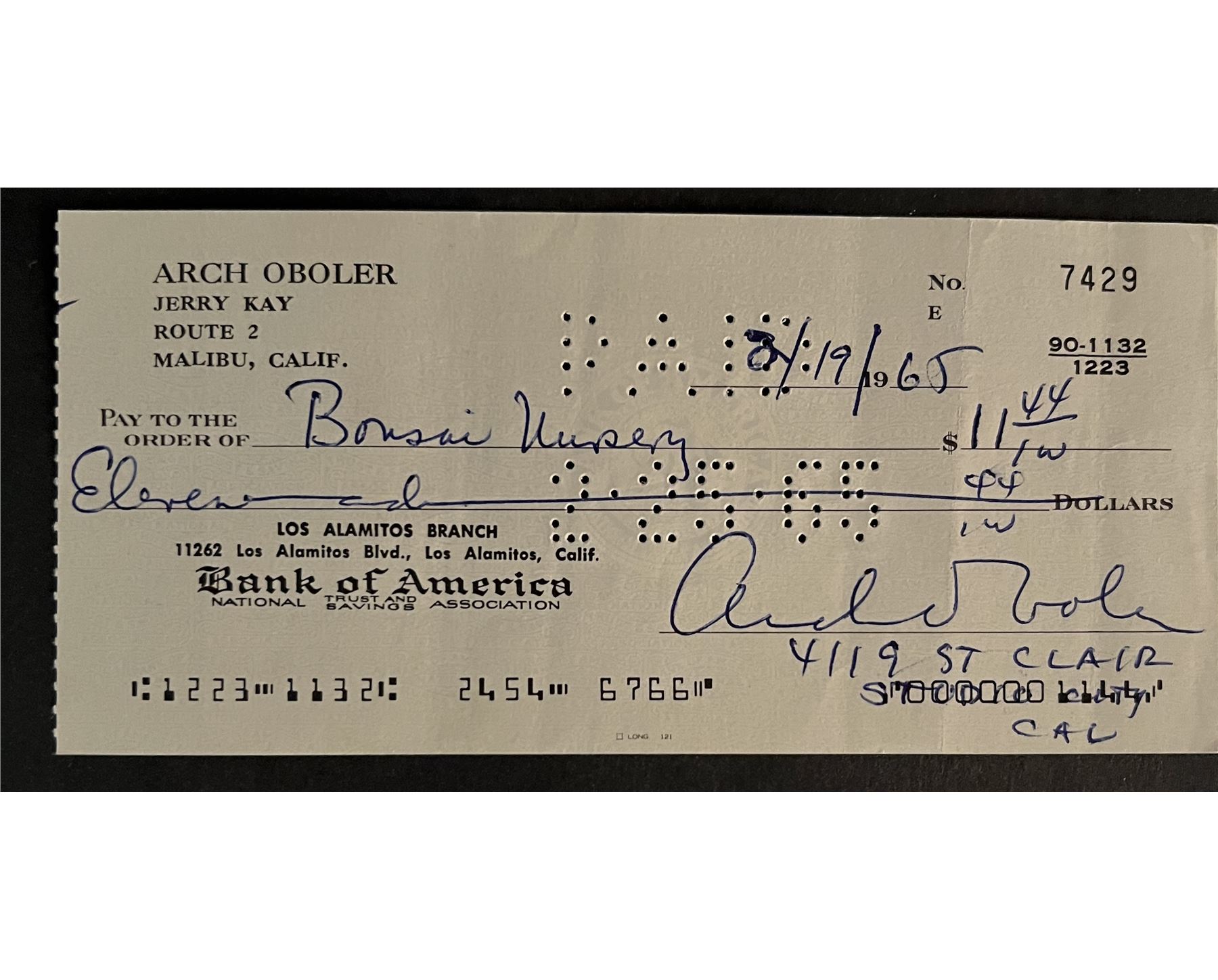 Arch Oboler signed check