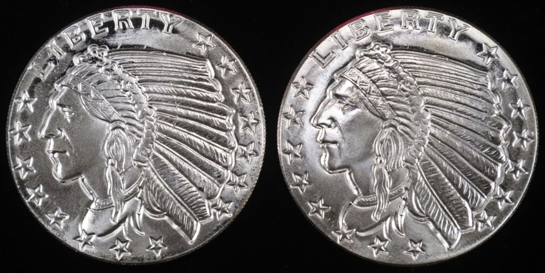 (2) 1 OZ .999 SILVER INDIAN DESIGN ROUNDS