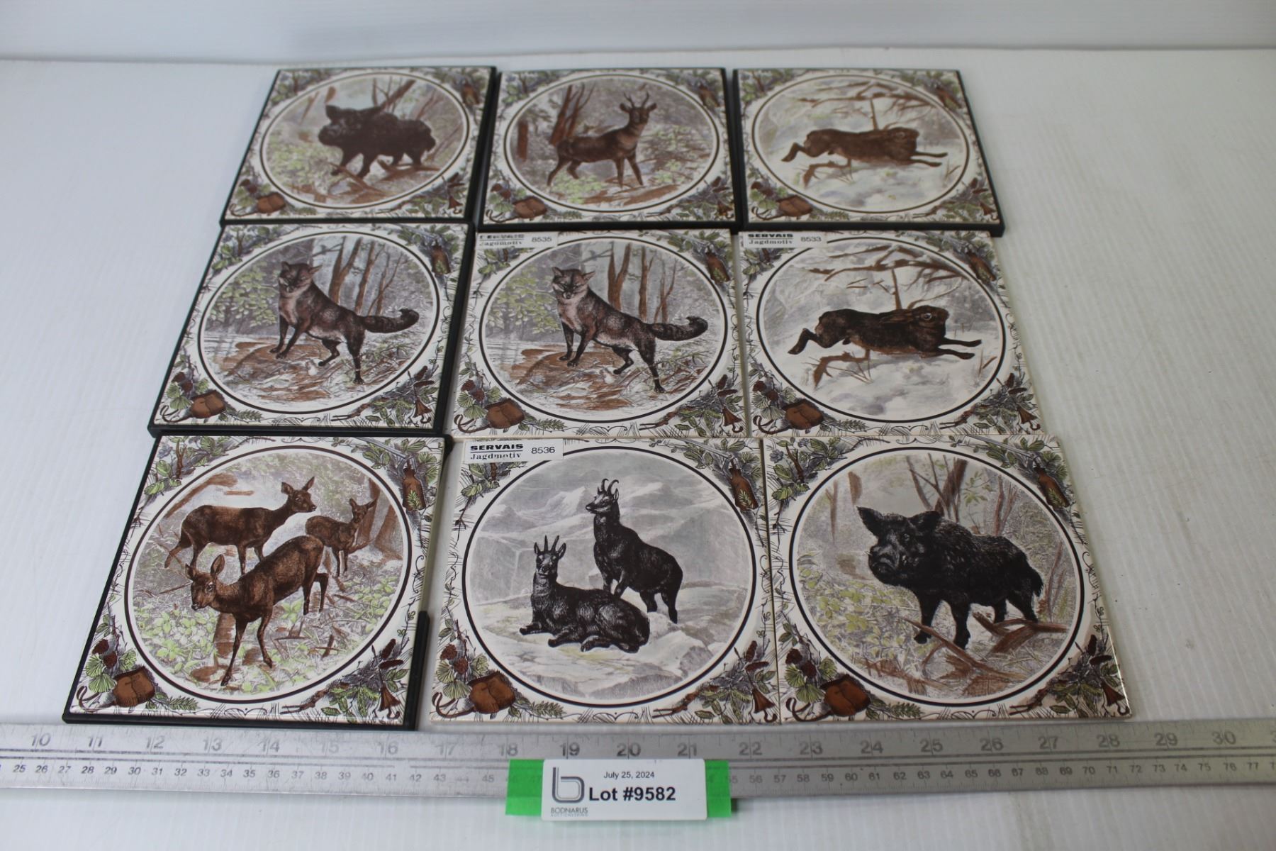 9 Vintage German Wildlife Ceramic Tiles Some Tiles Missing Frames