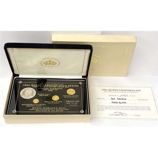 1994 Queen Liliuokalani Royal Hawaiian Gold & Silver Proof Set (4-coins)