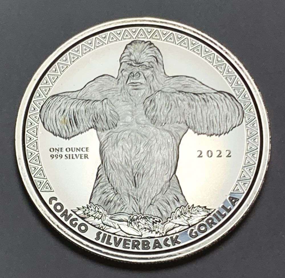 2022 Republic Of Congo 500 Francs Silverback Gorilla 1 ozt .999 Silver